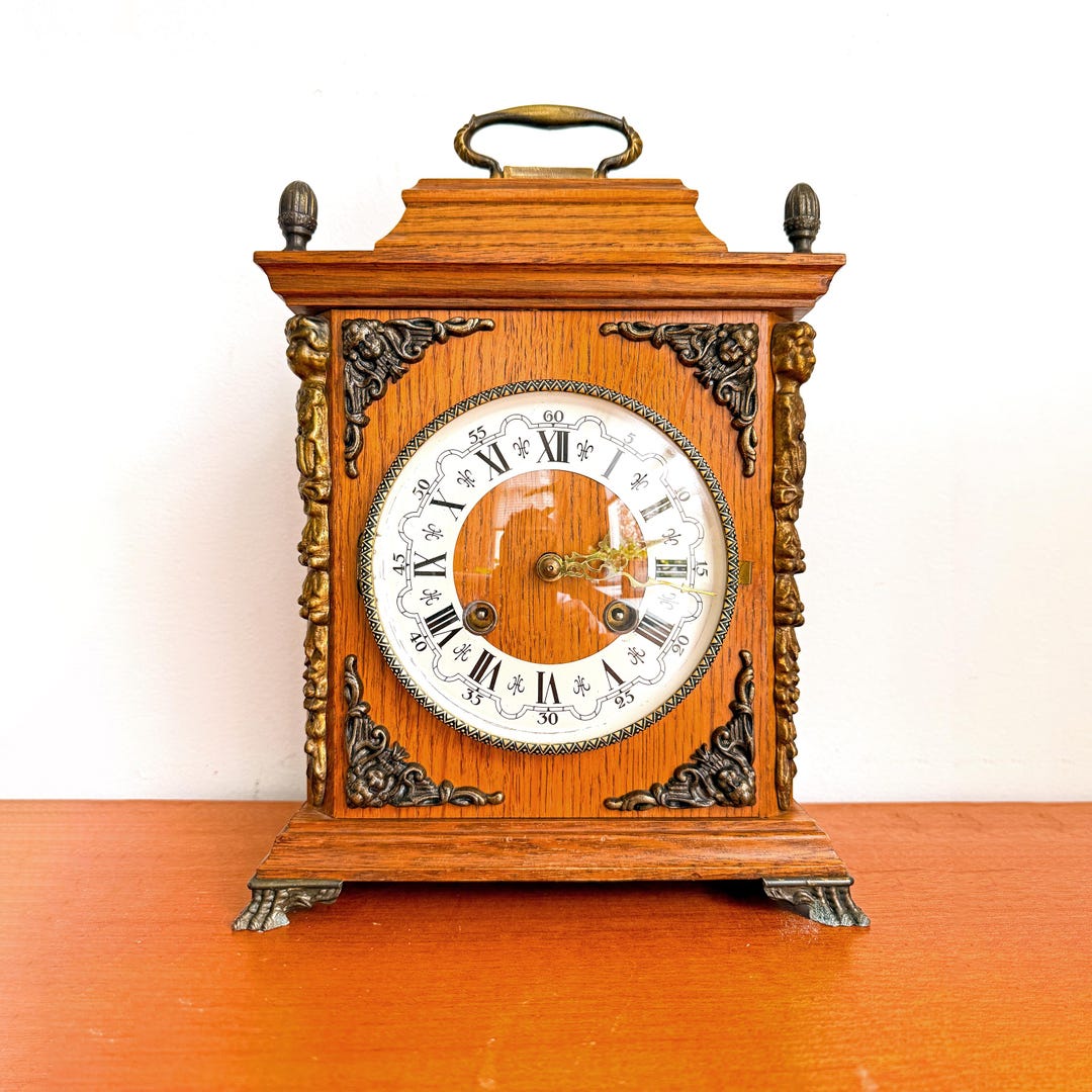 Vintage FHS / Franz Hermle Table Clock With 3 Bar Gong - Convex Glass ...