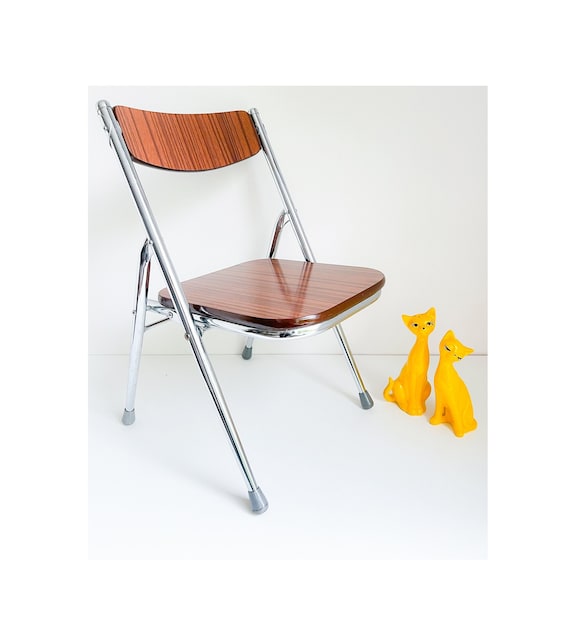 Vintage Kids Foldable Chair Chrome Tubular Frame Wood 70s Mid century Industrial Etsy