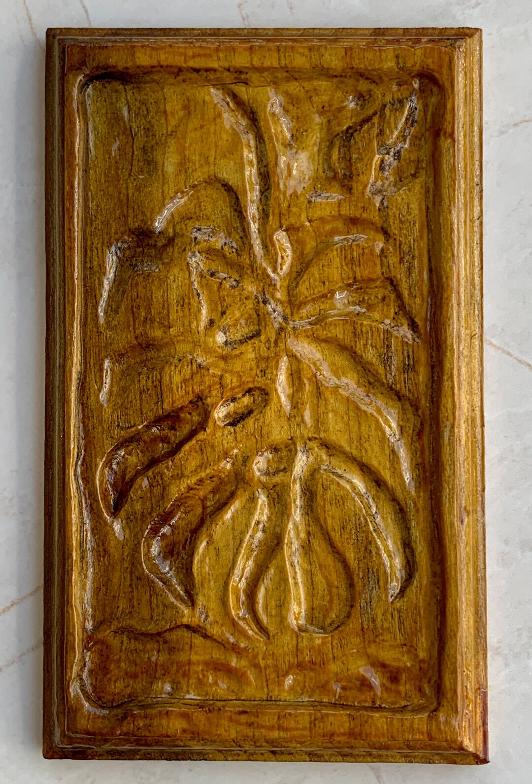 Monstera Leaf Trinket Tray, Carved in Poplar Wood, and Varnished in a ...