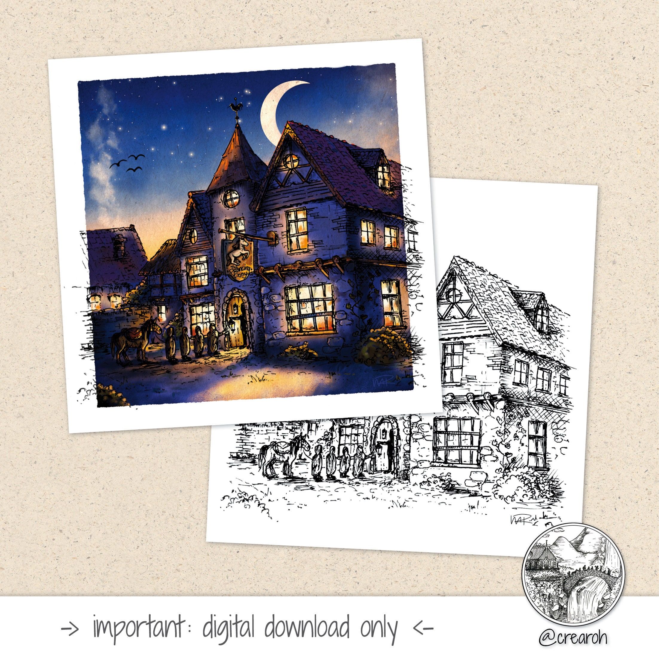 The Prancing Pony Illustration | Tolkien | Middle Earth | Digital ...
