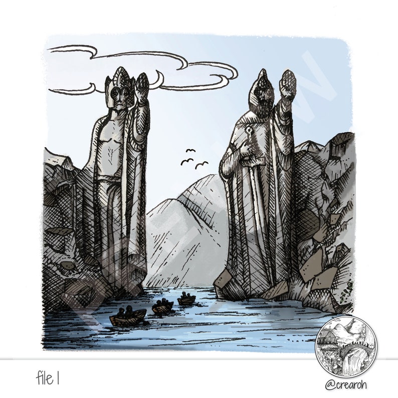 Gates of Argonath Illustration Tolkien Middle Earth - Etsy