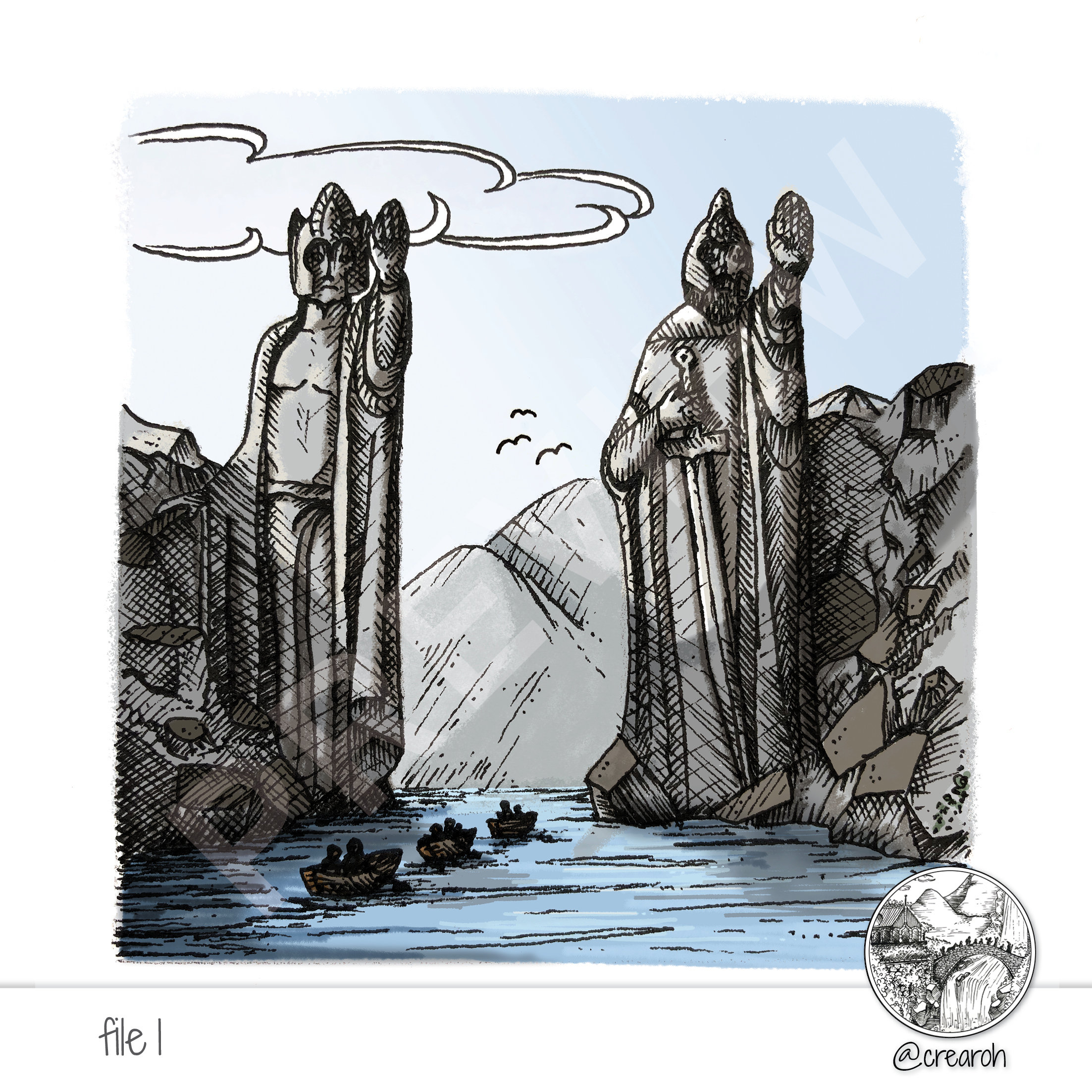 Gates of Argonath Illustration | Tolkien | Middle Earth | Digital ...