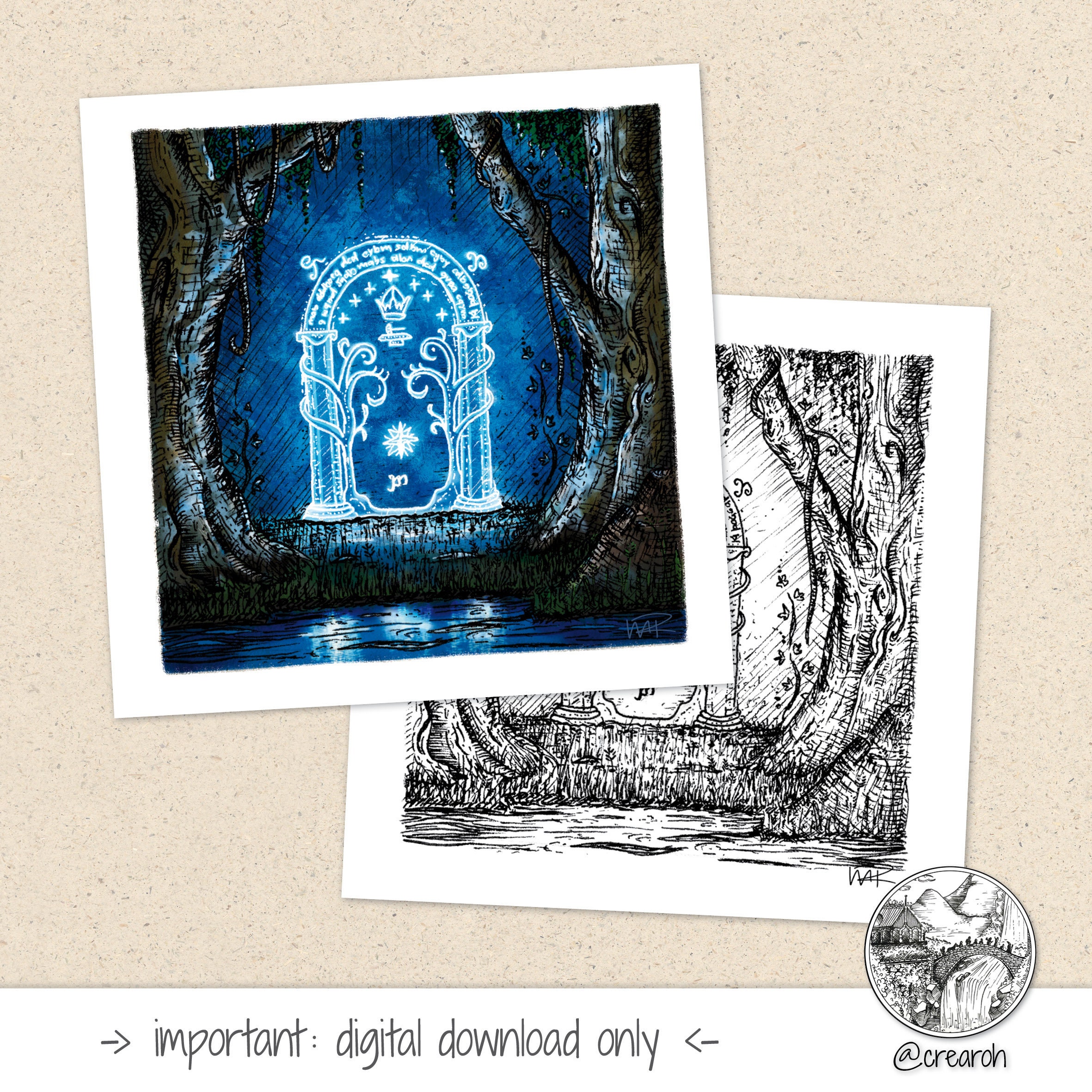 Doors of Durin (speak Friend and Enter) Illustration | Tolkien | Middle ...