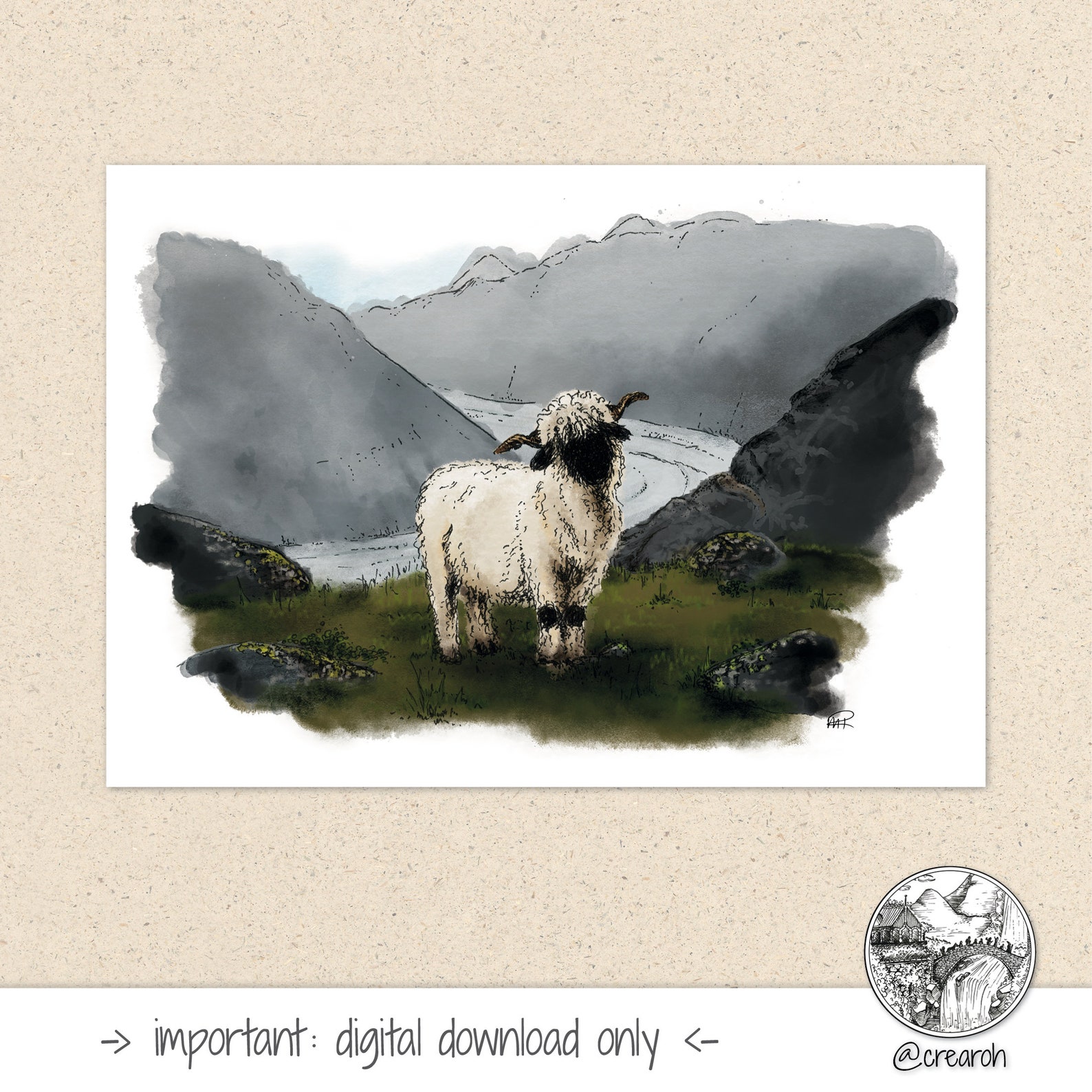 The Valais Blacknose Sheep, Watercolor Painting, Poster A2, A3 ...