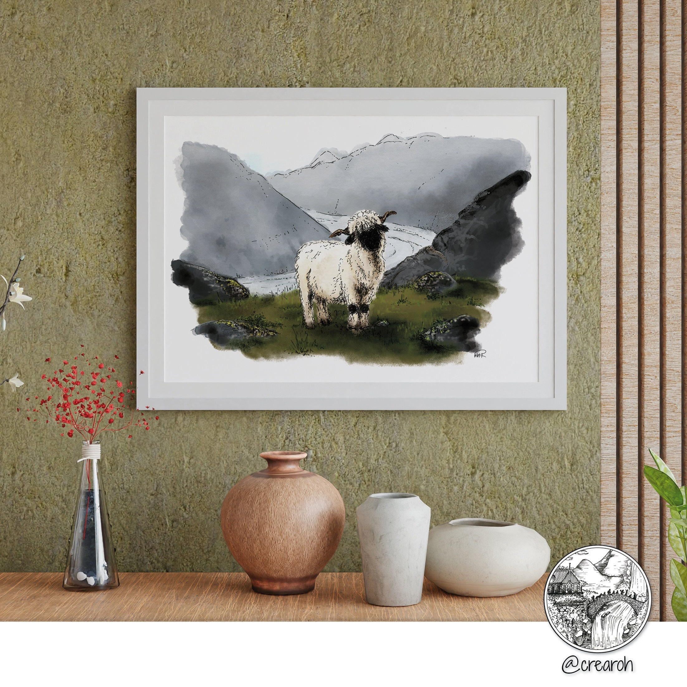 The Valais Blacknose Sheep, Watercolor Painting, Poster A2, A3 ...