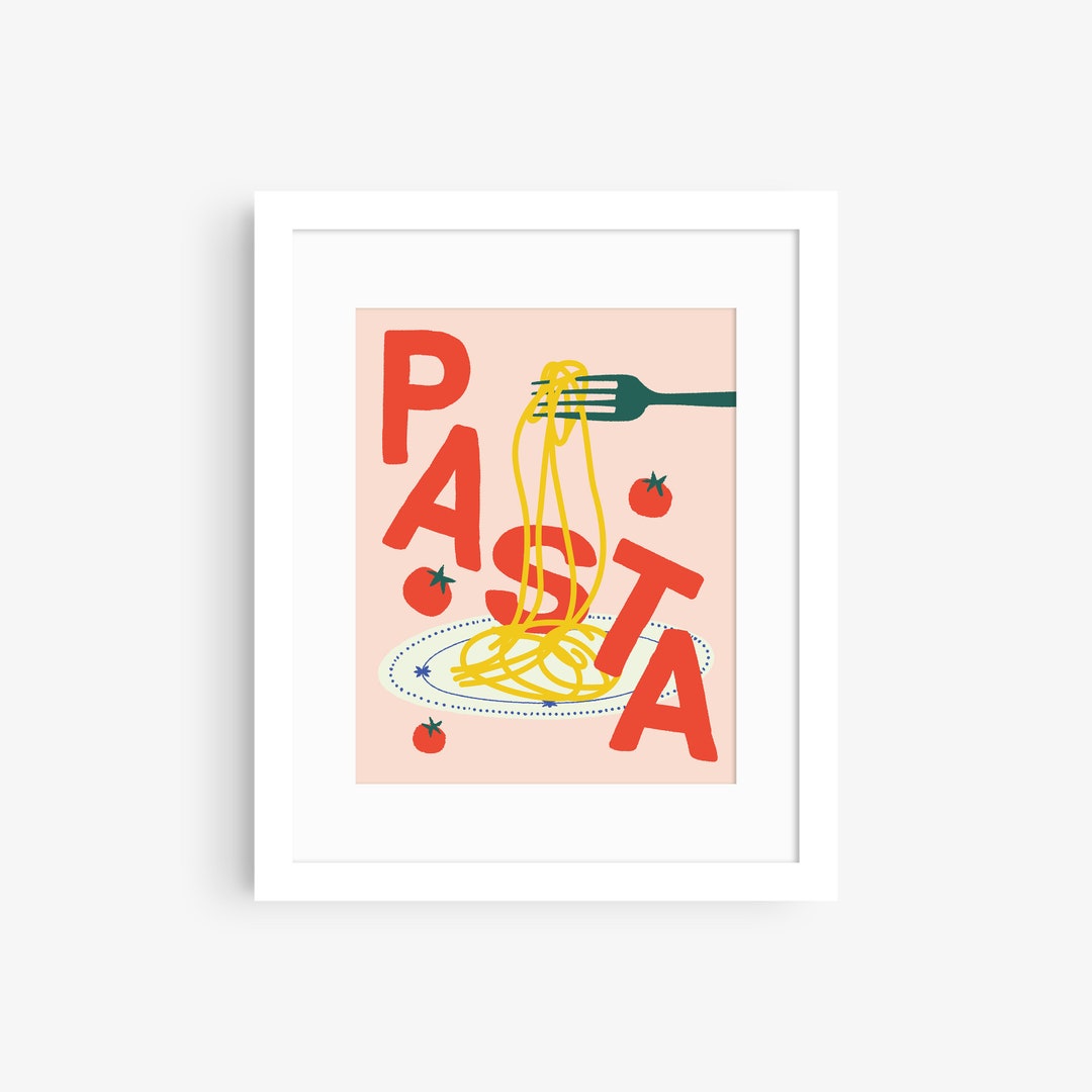 Plate of Spaghetti Art Print Pasta Art Print Food Print Illustration ...