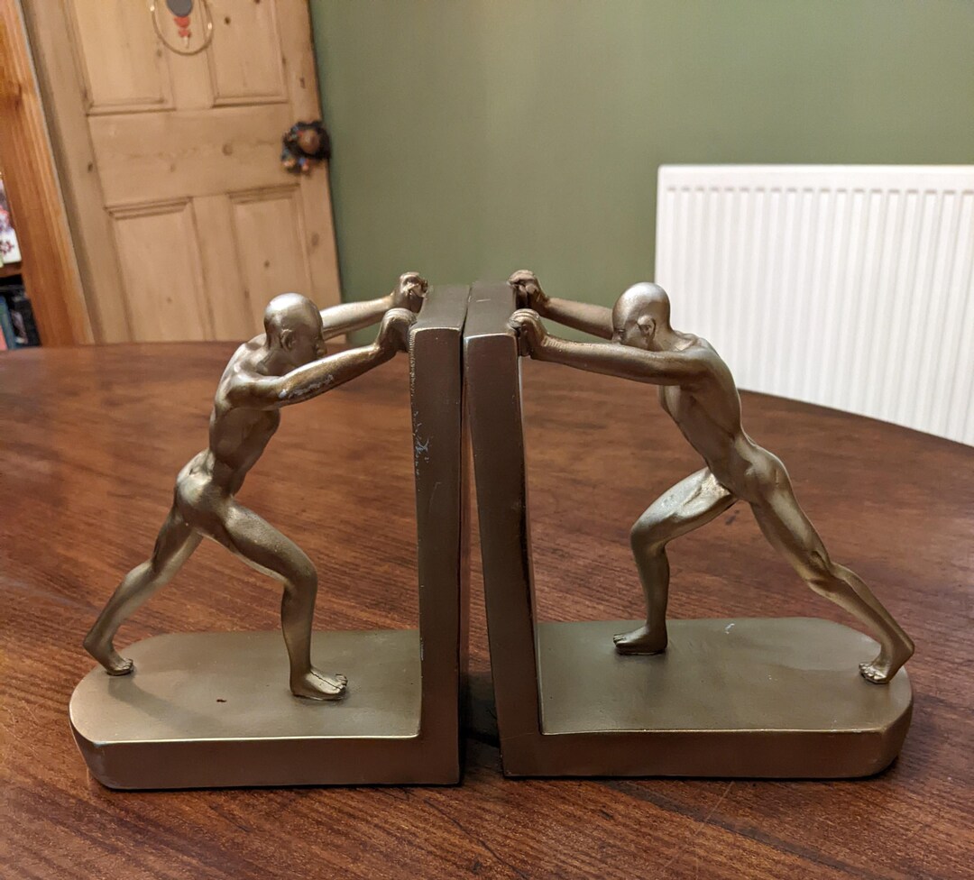 Art Deco Style, Golden Man Pushing Bookends. - Etsy