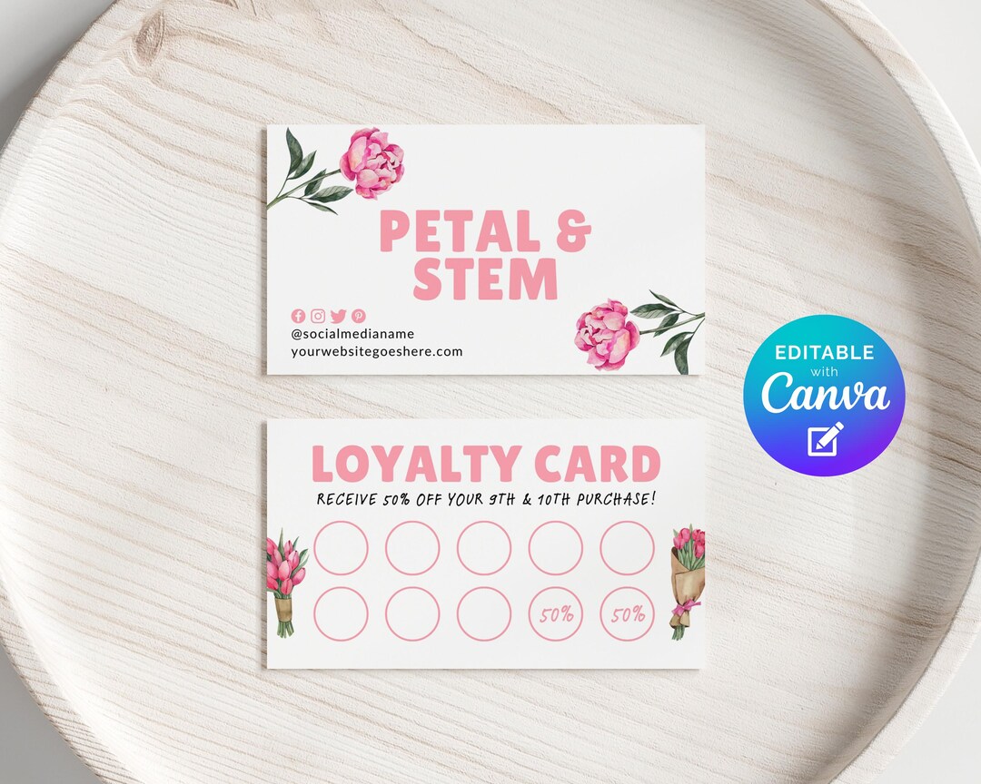 Florist Loyalty Card Editable Template, Floral Shop Punch Card for ...