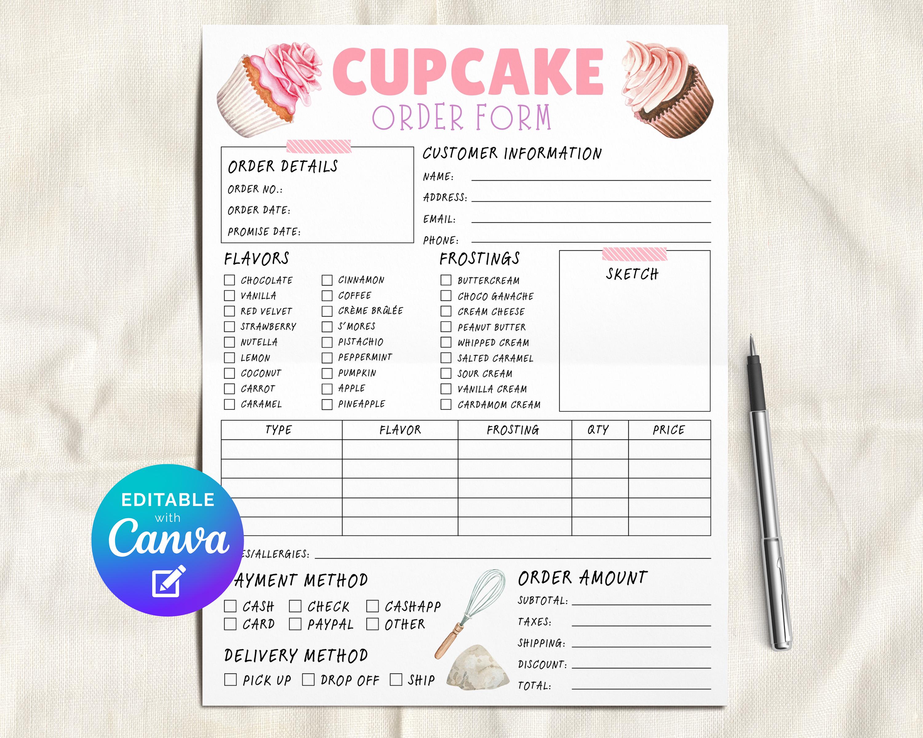 Bakery Order Forms Bundle Editable Template, Bakery Invoice Form, Cake ...