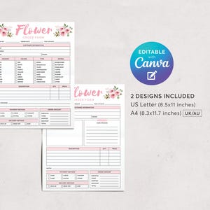 Florist Order Form Editable Template, Flower Bouquet Invoice Form ...