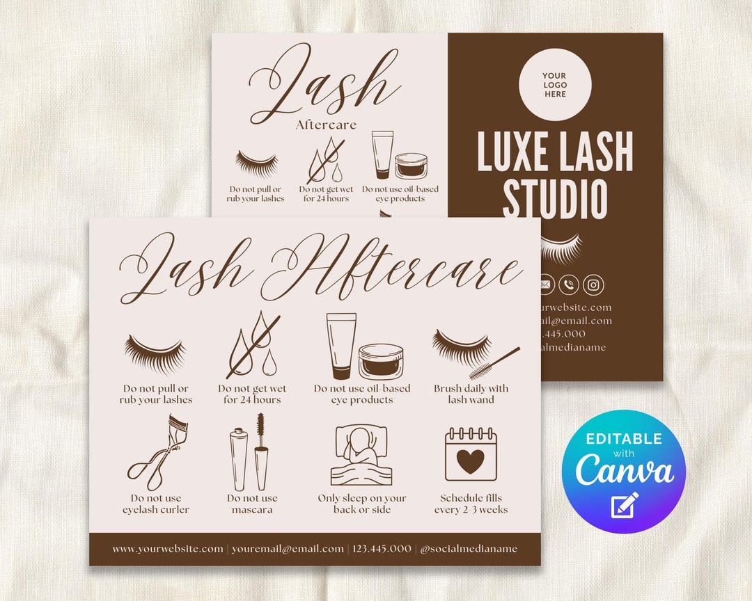 Lash Aftercare Card Editable Template, Lash Extension Aftercare ...