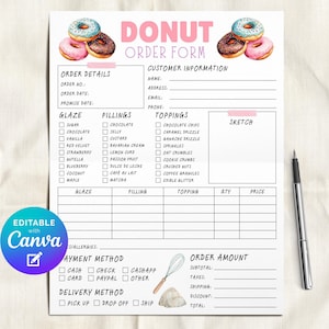 Donut Order Form Editable Template, Donuts Invoice Form, Doughnut ...