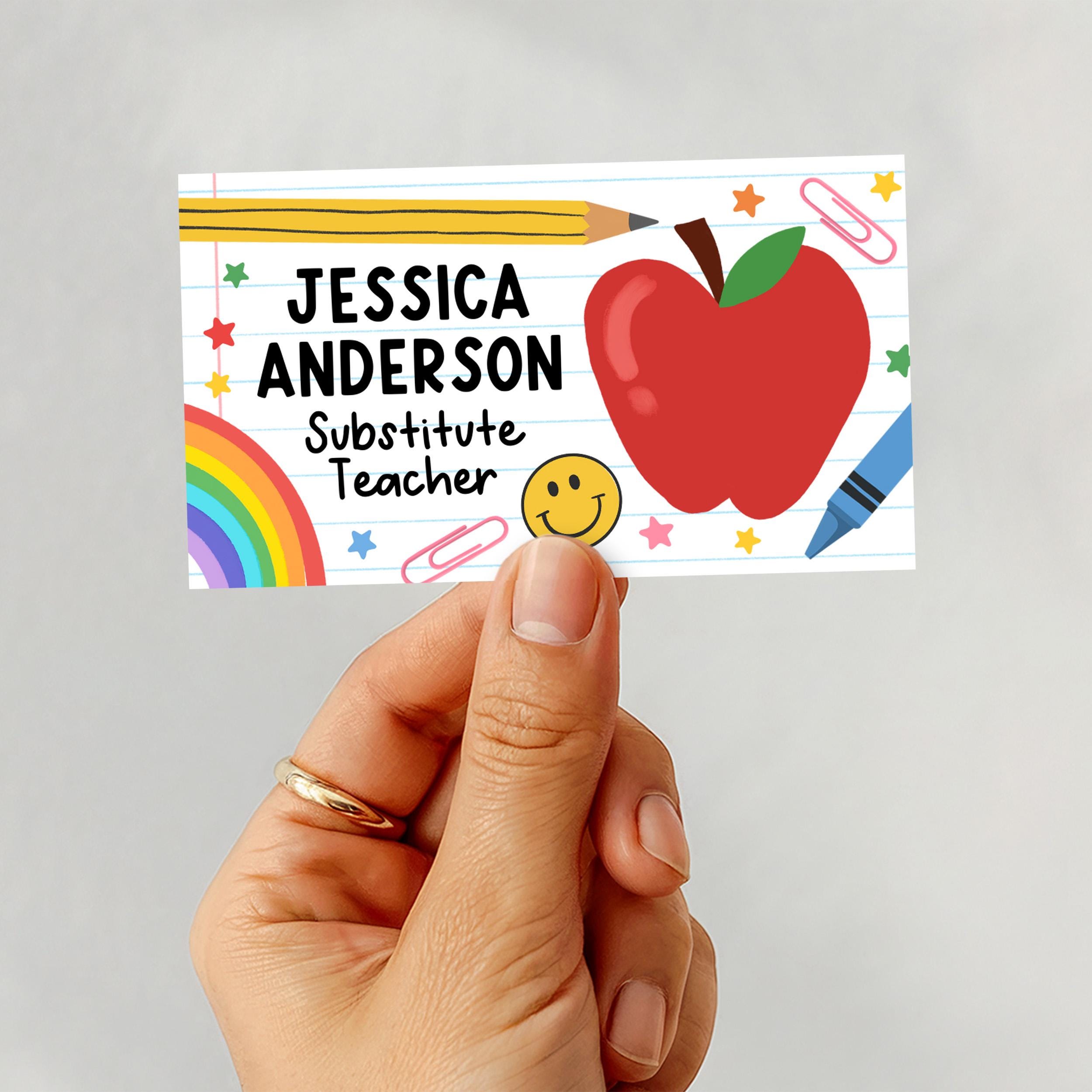 Substitute Teacher Business Card Template, Elementary Tutor Calling ...