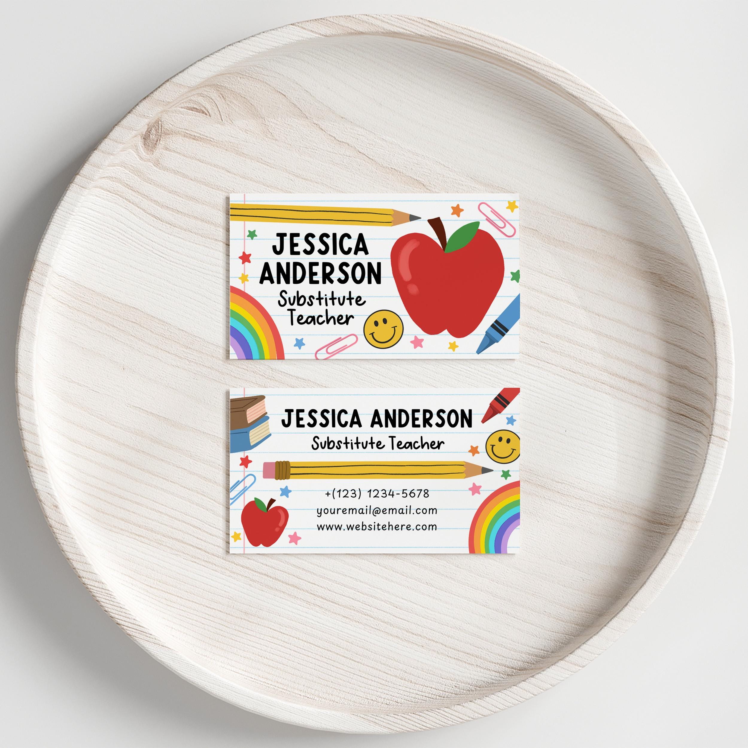 Substitute Teacher Business Card Template, Elementary Tutor Calling ...