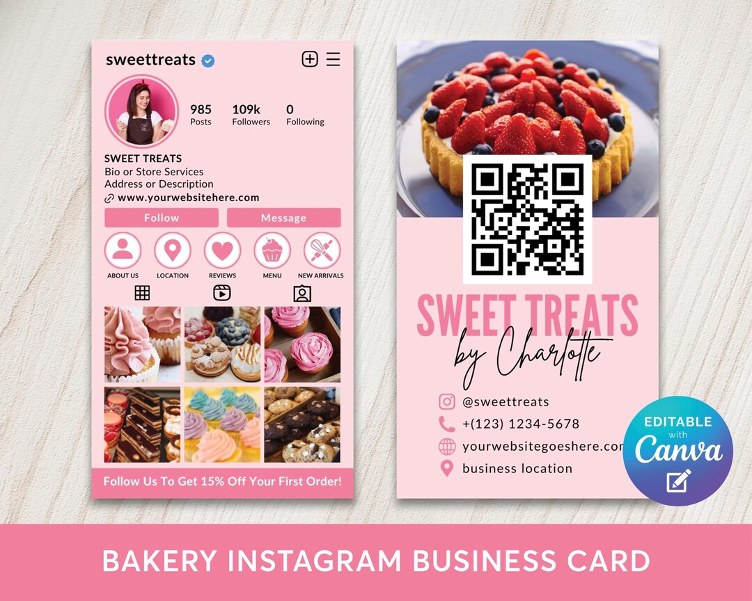 Bakery Instagram Business Card Editable Template, Cake Dessert Shop IG ...