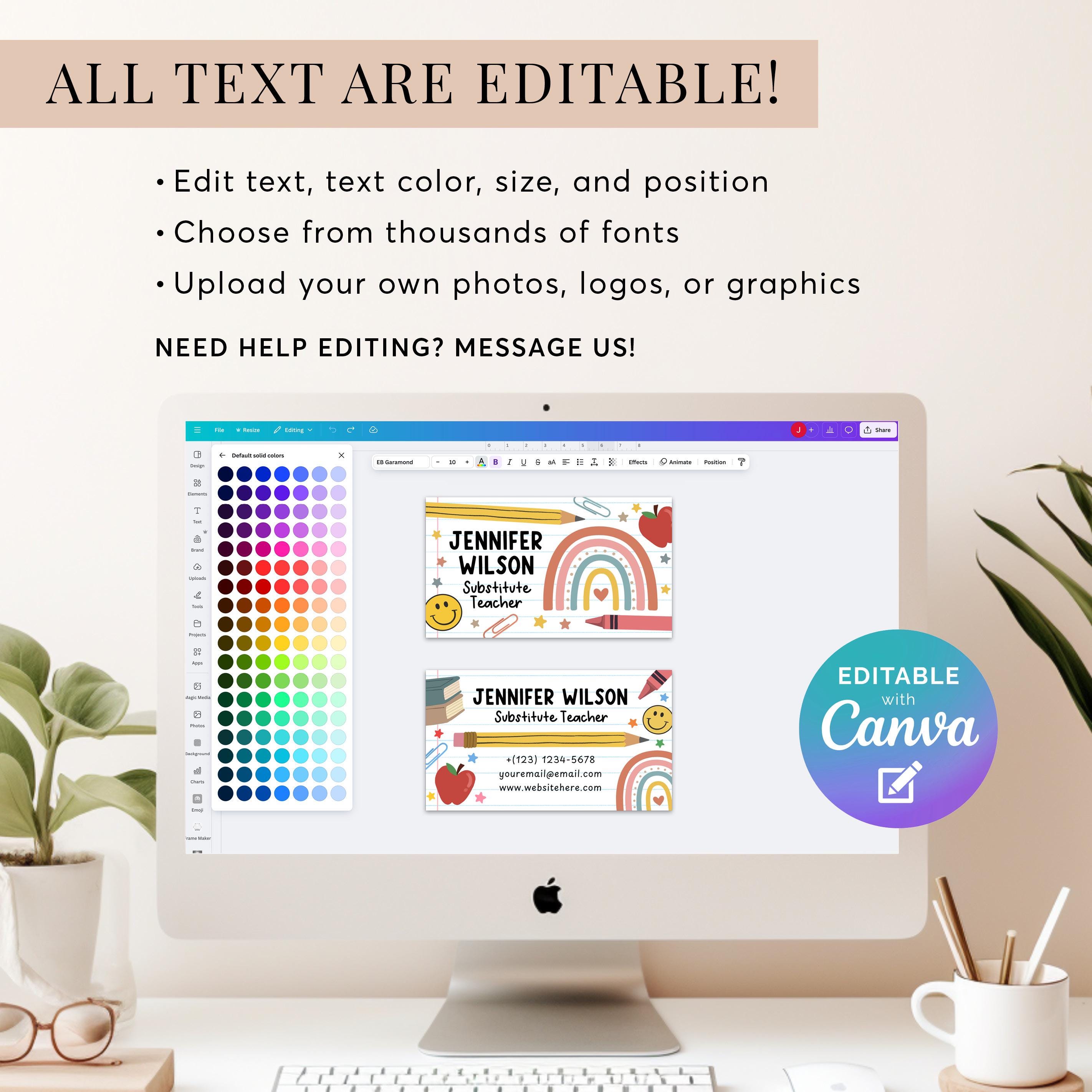 Substitute Teacher Business Card Template, Boho Kindergarden Preschool ...
