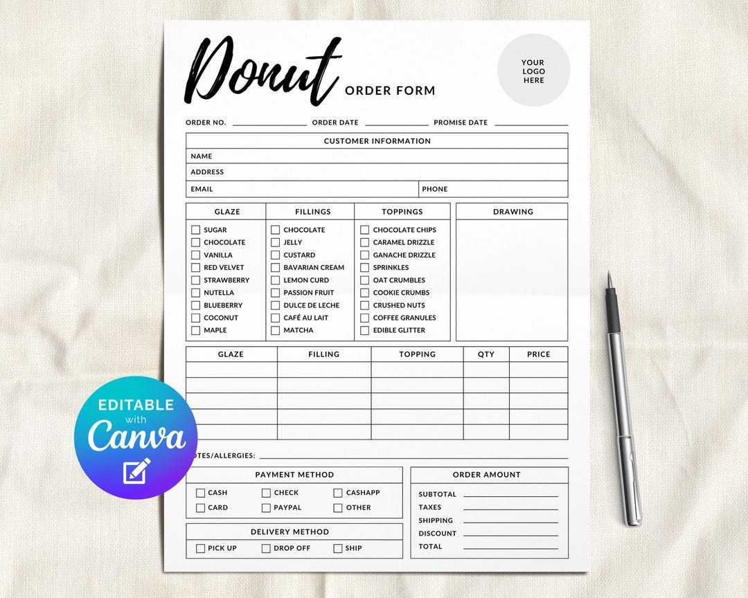 Donut Order Form Editable Template, Donuts Invoice Form, Doughnut ...