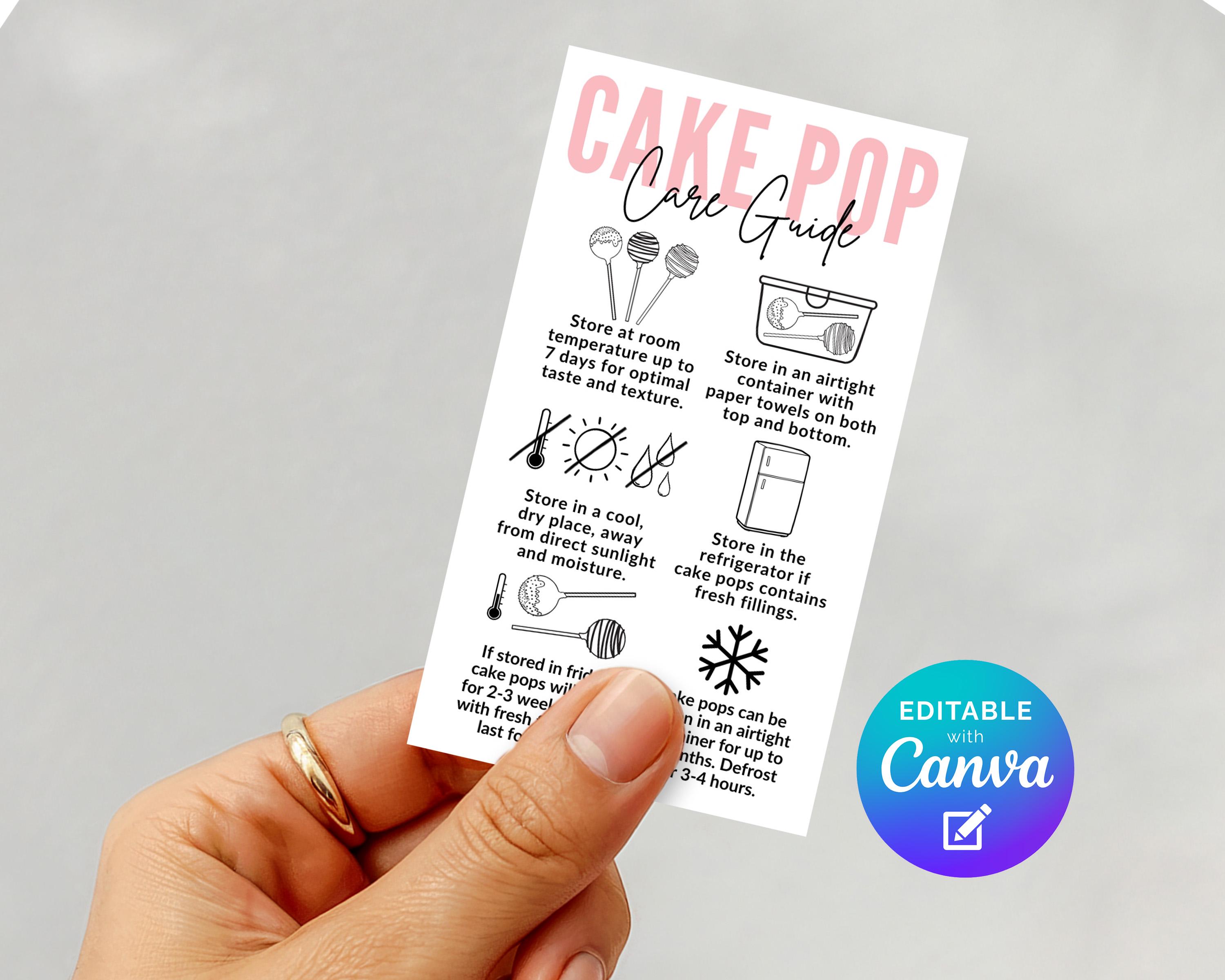 Cake Pops Care Instructions Business Card Editable Template, Cake Pop ...