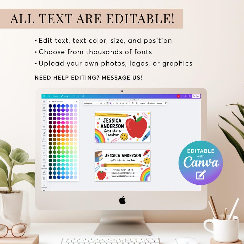 Substitute Teacher Business Card Template, Elementary Tutor Calling ...