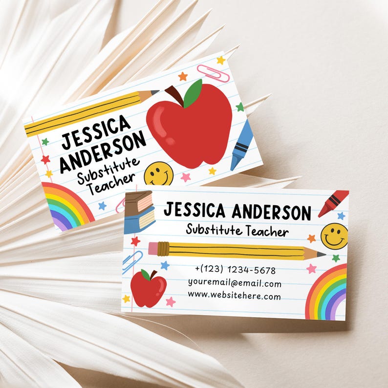 Substitute Teacher Business Card Template, Elementary Tutor Calling ...