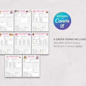 Bakery Order Forms Bundle Editable Template, Bakery Invoice Form, Cake ...