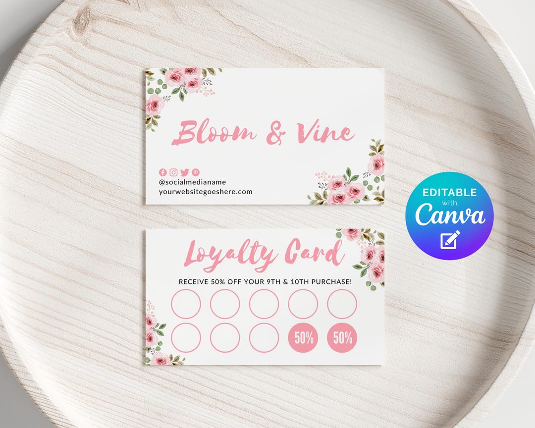 Florist Loyalty Card Editable Template, Watercolor Floral Shop Punch ...
