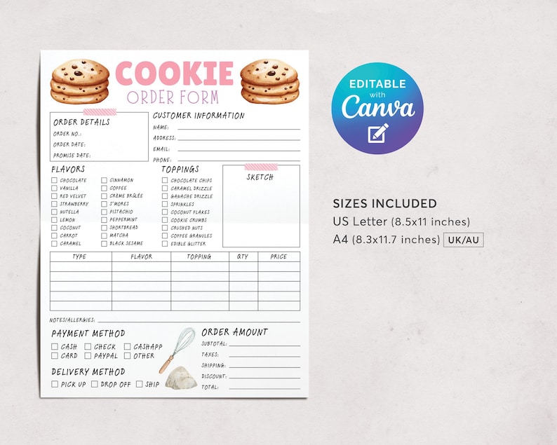 Cookie Order Form Editable Template, Sugar Cookies Invoice Form, Home ...