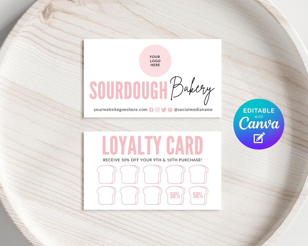 Sourdough Loyalty Card Editable Template, Bread Bakery Punch Card for ...