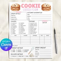 Cookie Order Form Template: Printable Bakery Invoice (digital Download ...