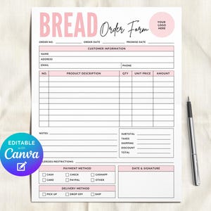 Bread Order Form Editable Template, Sourdough Bread Invoice Form ...