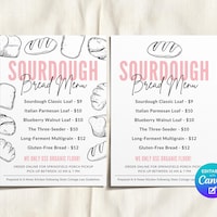 Sourdough Menu Template: Editable Bakery Menu Design (digital Download ...