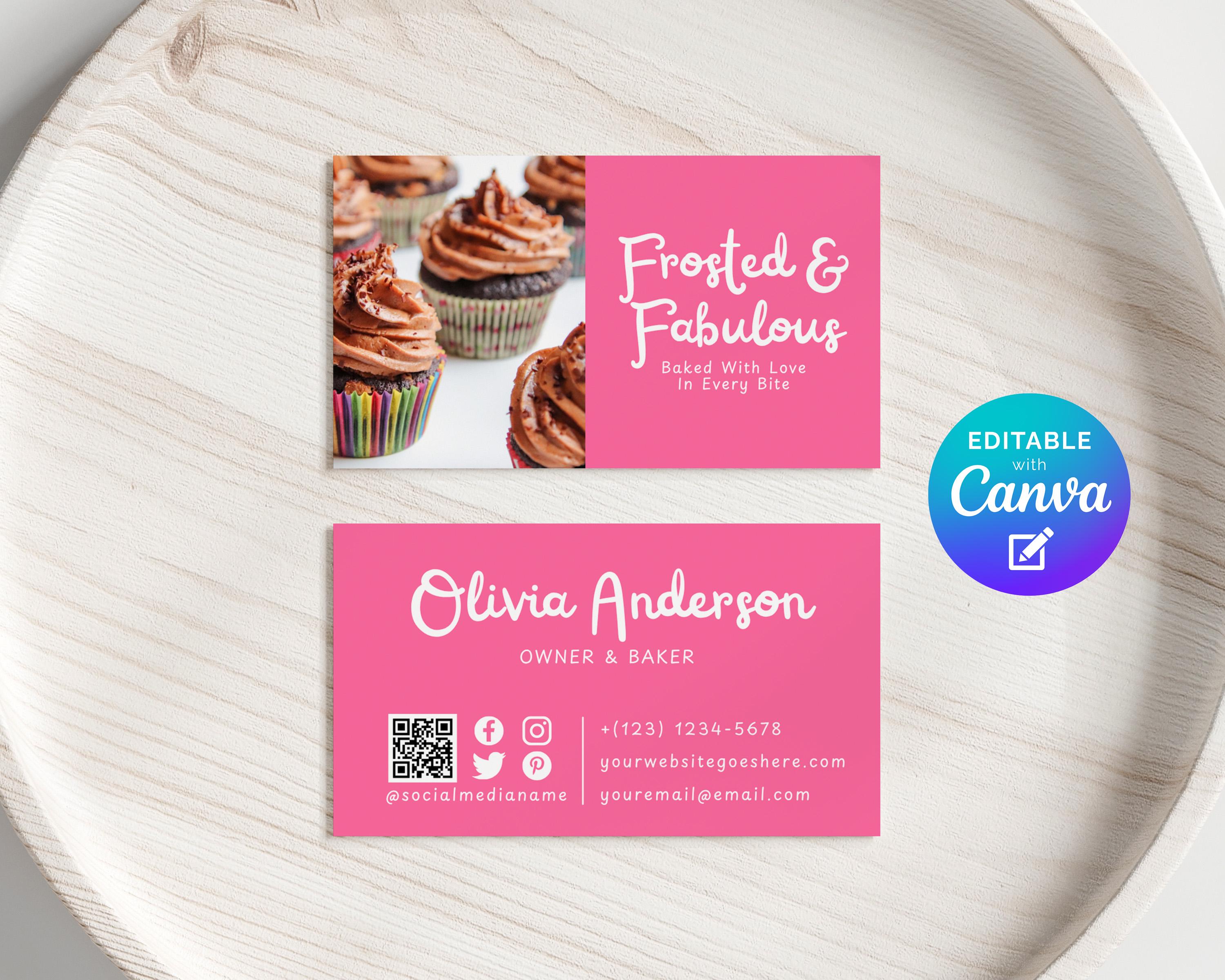 Bakery Business Card Editable Template, Pink Dessert Cupcake Sweet Shop ...