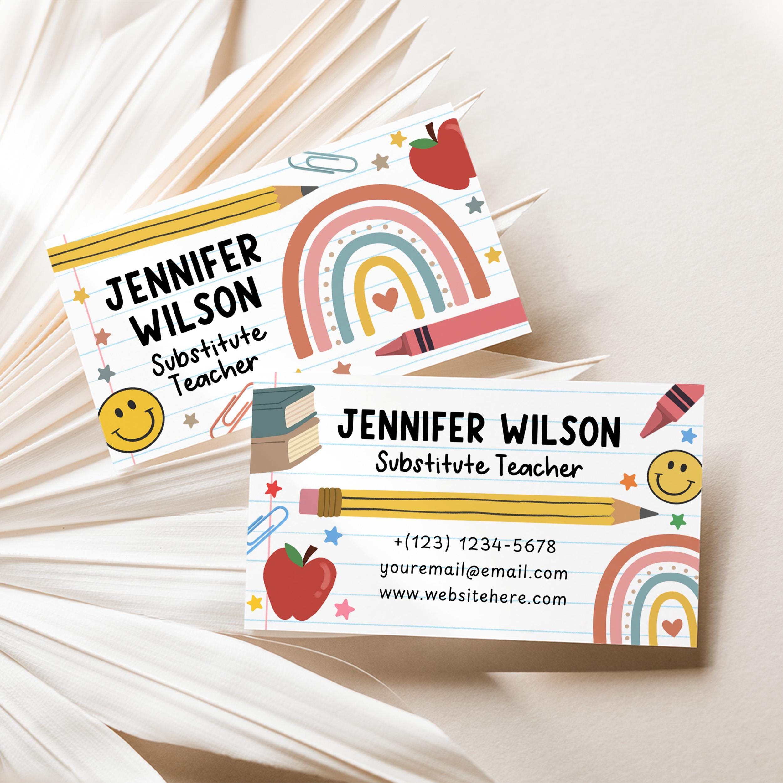 Substitute Teacher Business Card Template, Boho Kindergarden Preschool ...