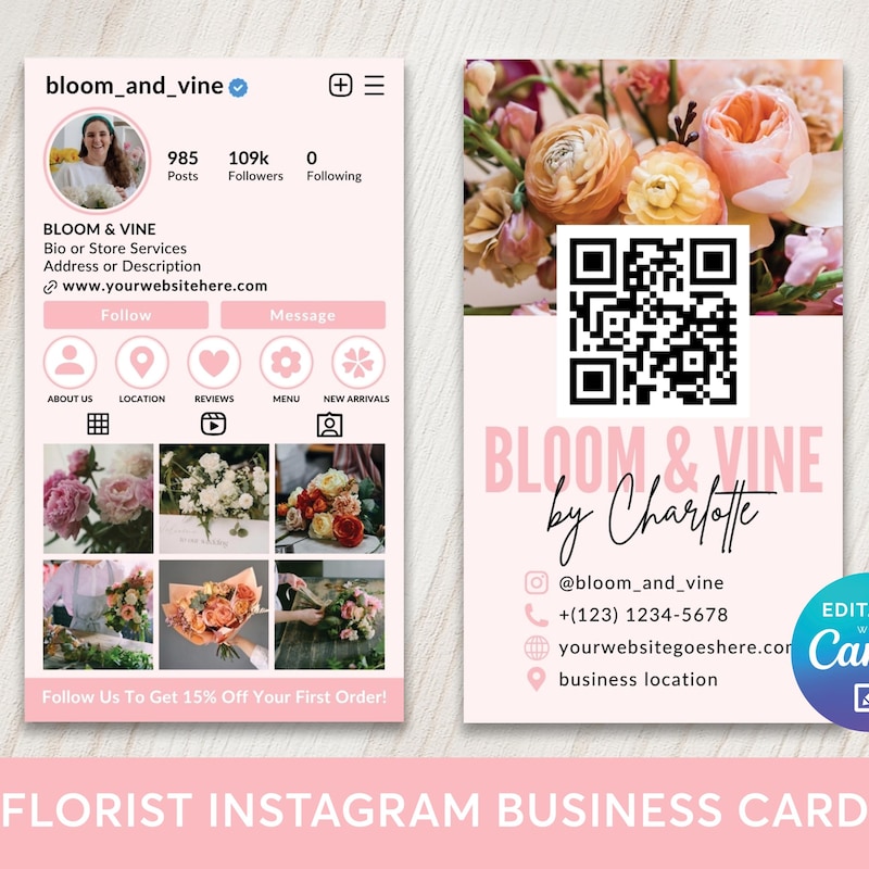 Floral Pink Business Card - Etsy