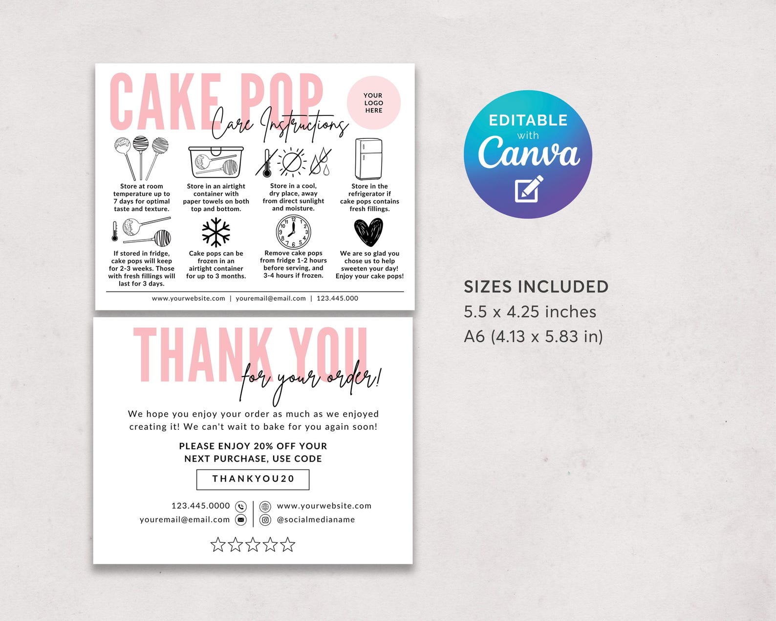Cake Pops Care Instructions Card Editable Template, Cake Pop Care Guide ...