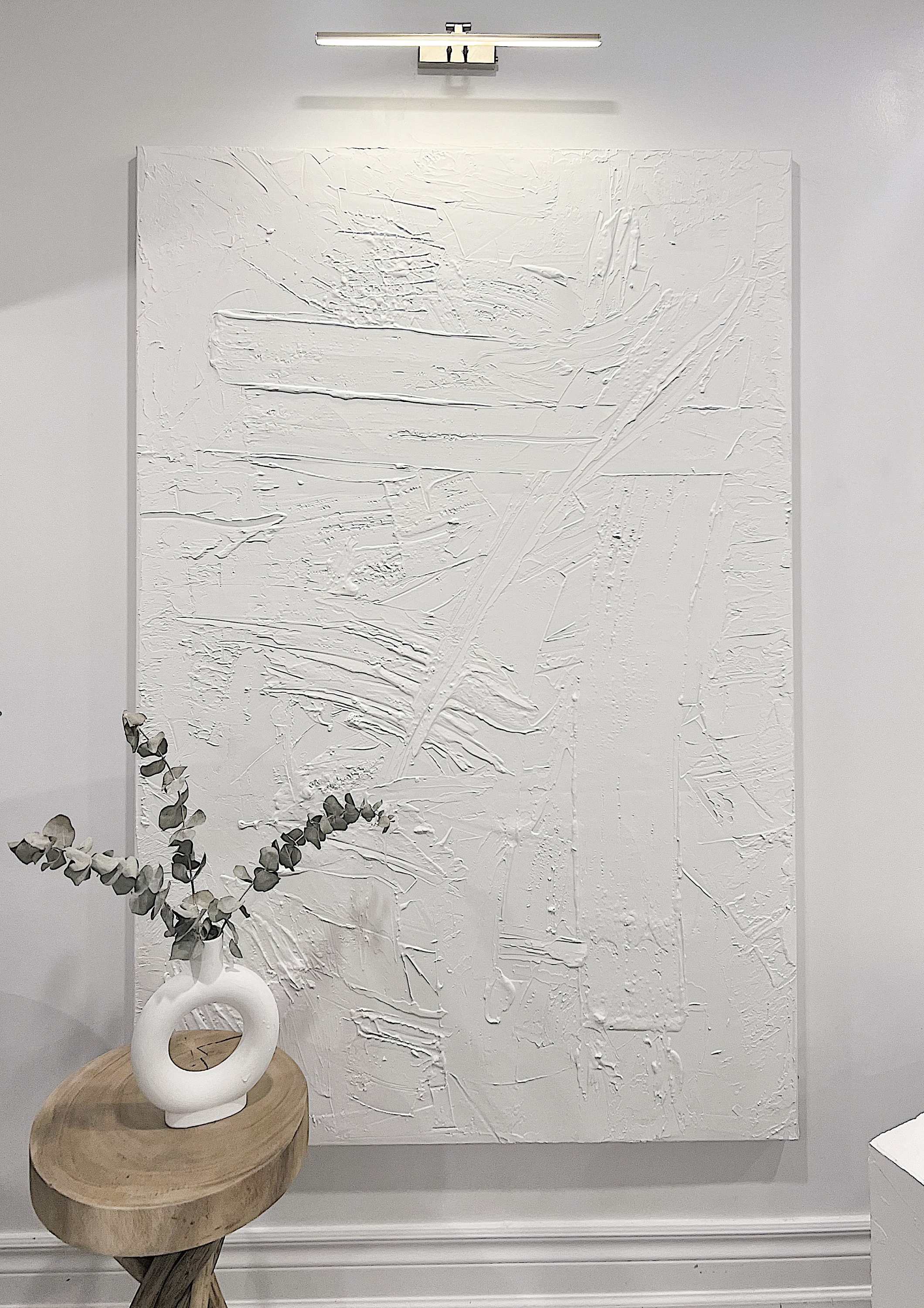 Large White Textured Canvas Painted Painting 3D Abstract Modern Art ...