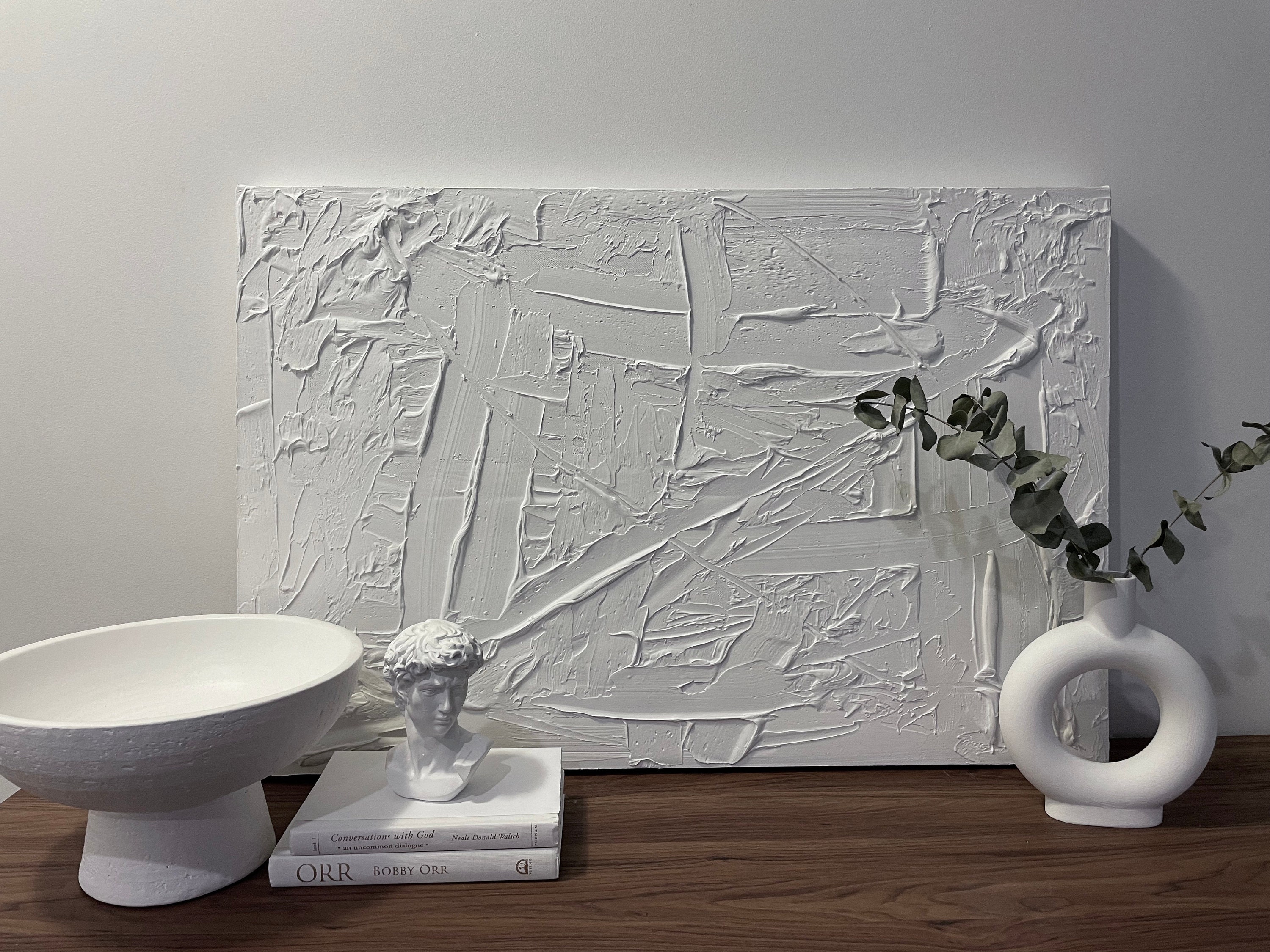 Large White Textured Canvas Painted Painting 3D Abstract Modern Art ...
