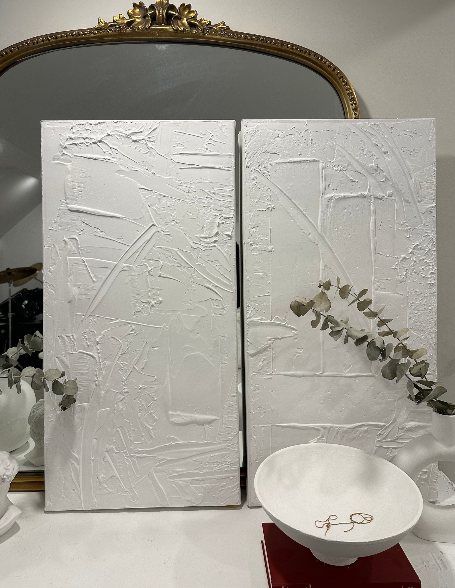 Large White Textured Canvas Painted Painting 3D Abstract Modern Art ...