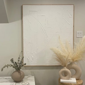 Large White Textured Canvas Painted Painting 3D Abstract Modern Art ...