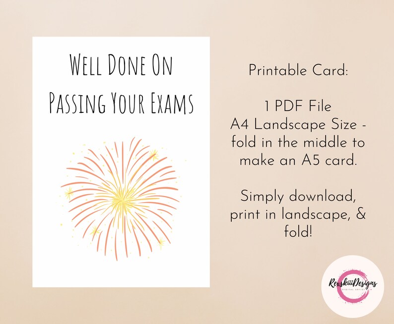 Printable Exam Results Card, Well Done on Passing Your Exams Card, GCSE ...