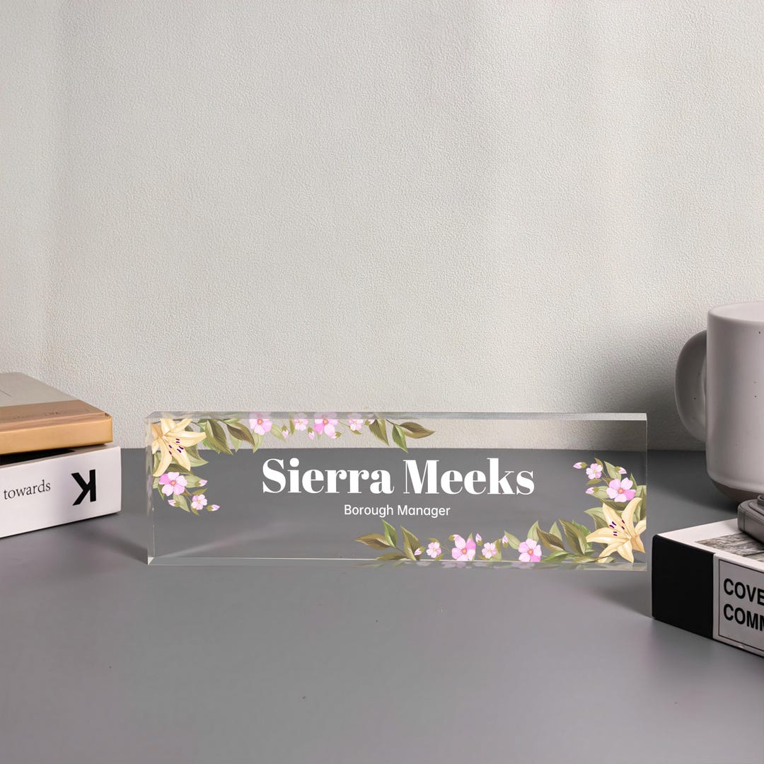 Personalized Acrylic Name Plate for Desk, Floral Desk Plaque, Teacher ...