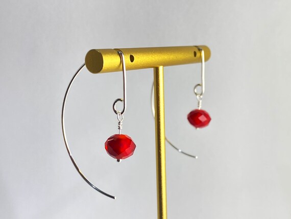 Faceted Rich Red Glass Half Circle Dangles Sterling Silver - Etsy