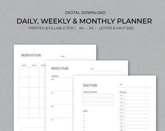 Printable Planner Bundle Daily Weekly Monthly and Yearly - Etsy