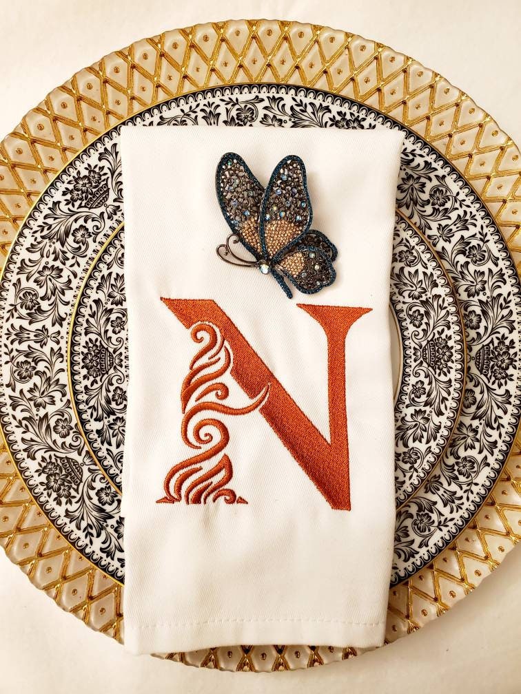 Embroidered Monogram Letter N Embroidery Font Design File | Etsy