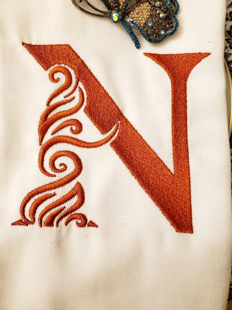 Embroidered Monogram Letter N Embroidery Font Design File - Etsy