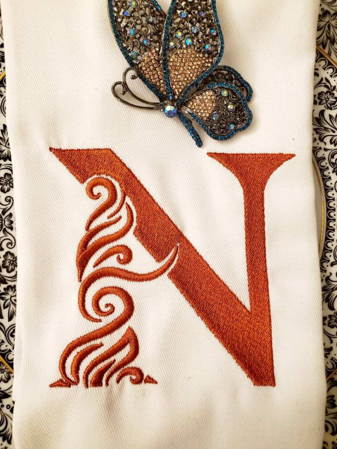 Embroidered Monogram Letter N Embroidery Font Design File - Etsy