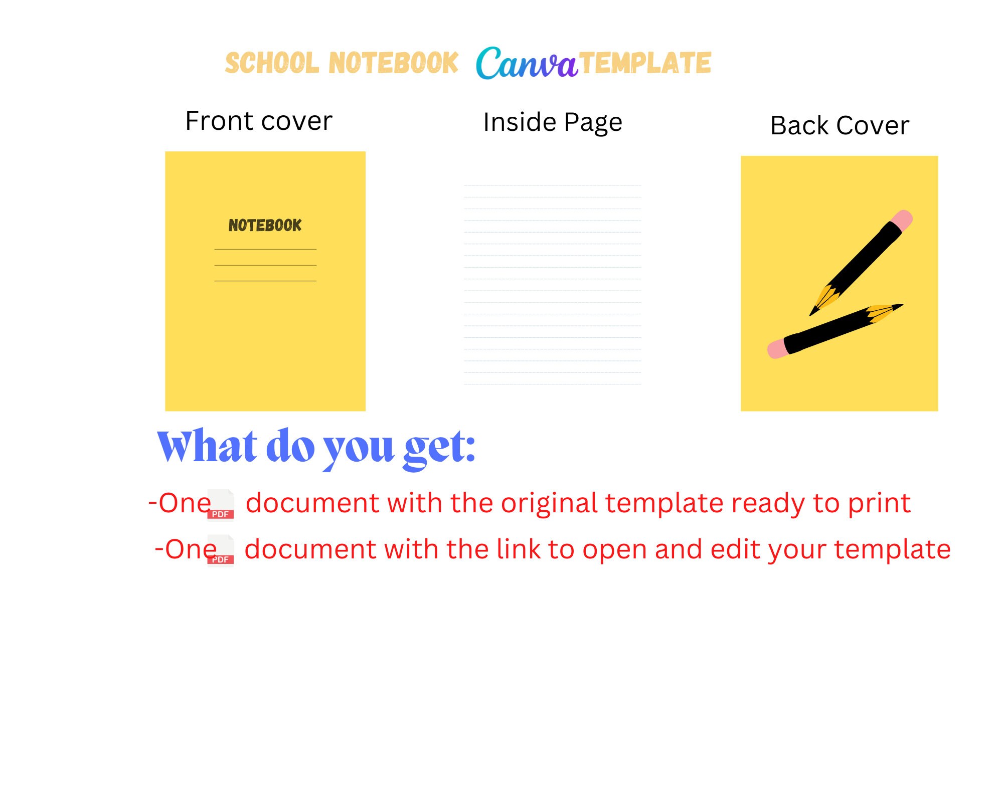 School Yellow Notebook Canva Template for Commercial and Personal Use ...