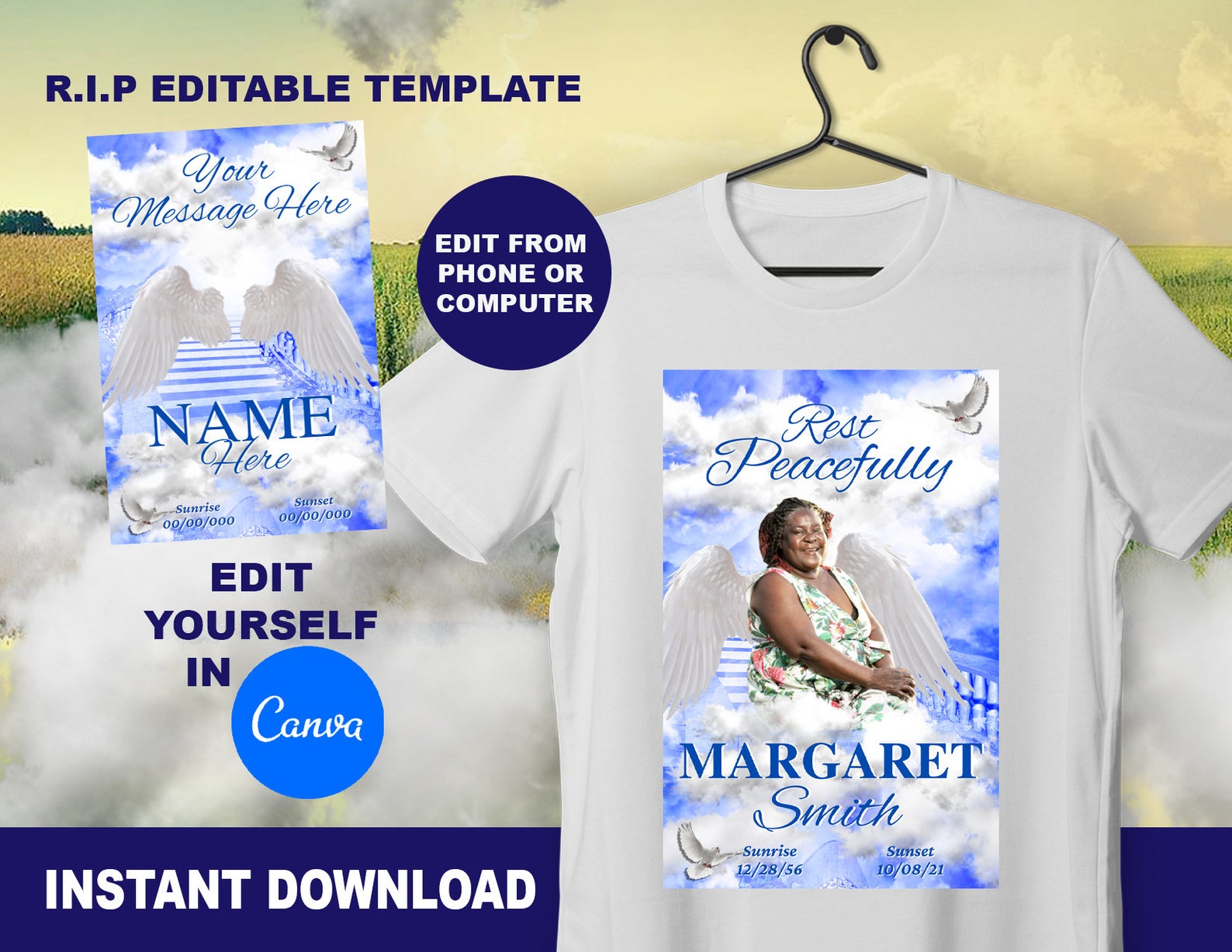 Blue Memorial Design, in Loving Memory, Memorial Digital Design, Rest ...