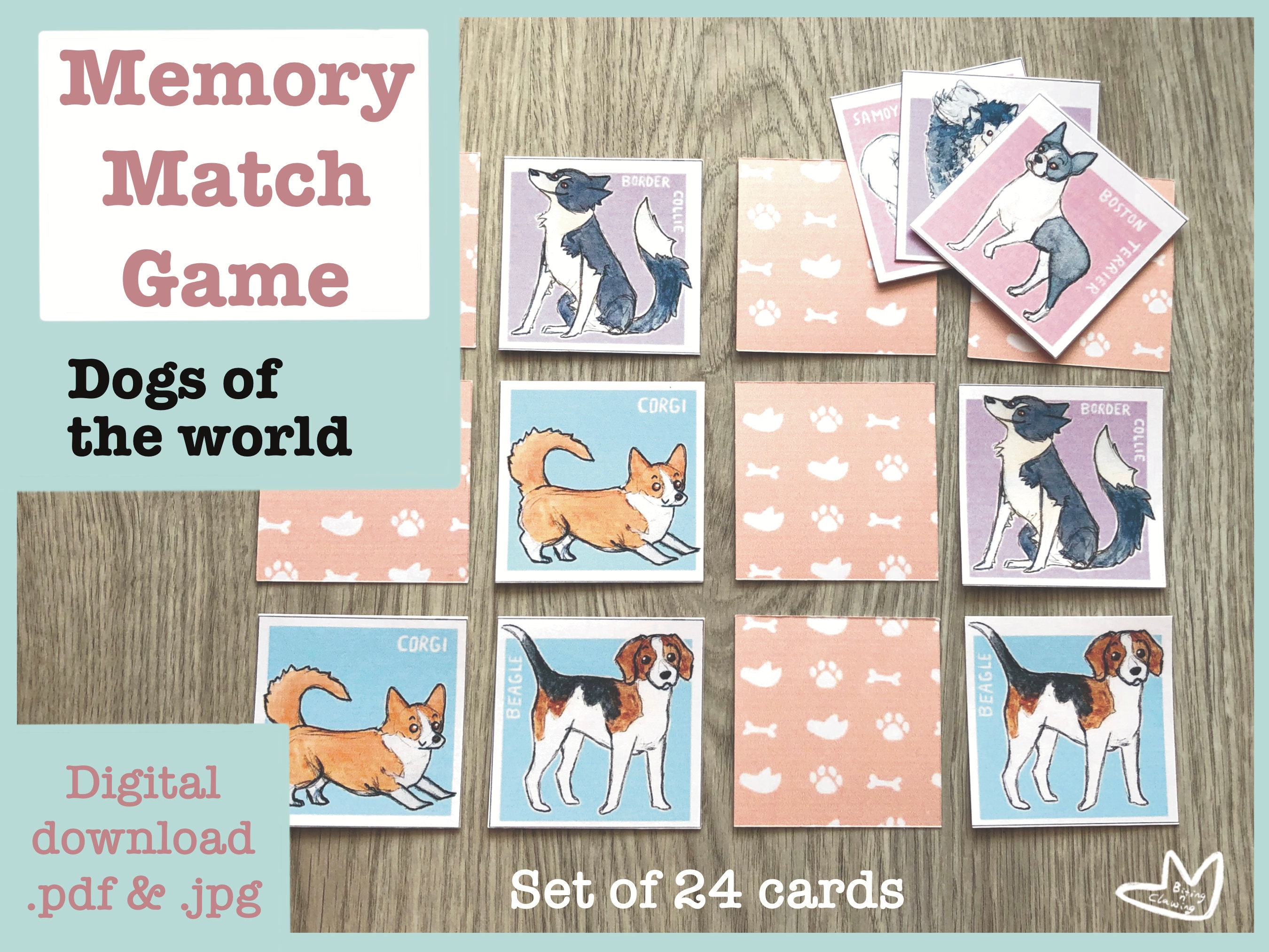 Jeu de correspondance de mémoire imprimable Dogs Pairs jeu de cartes ...