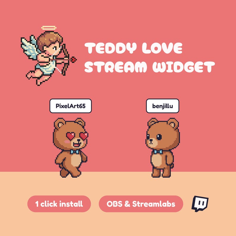 WIDGET Teddy Love, Cupid, Valentine's Day for Twitch | Compatible With ...